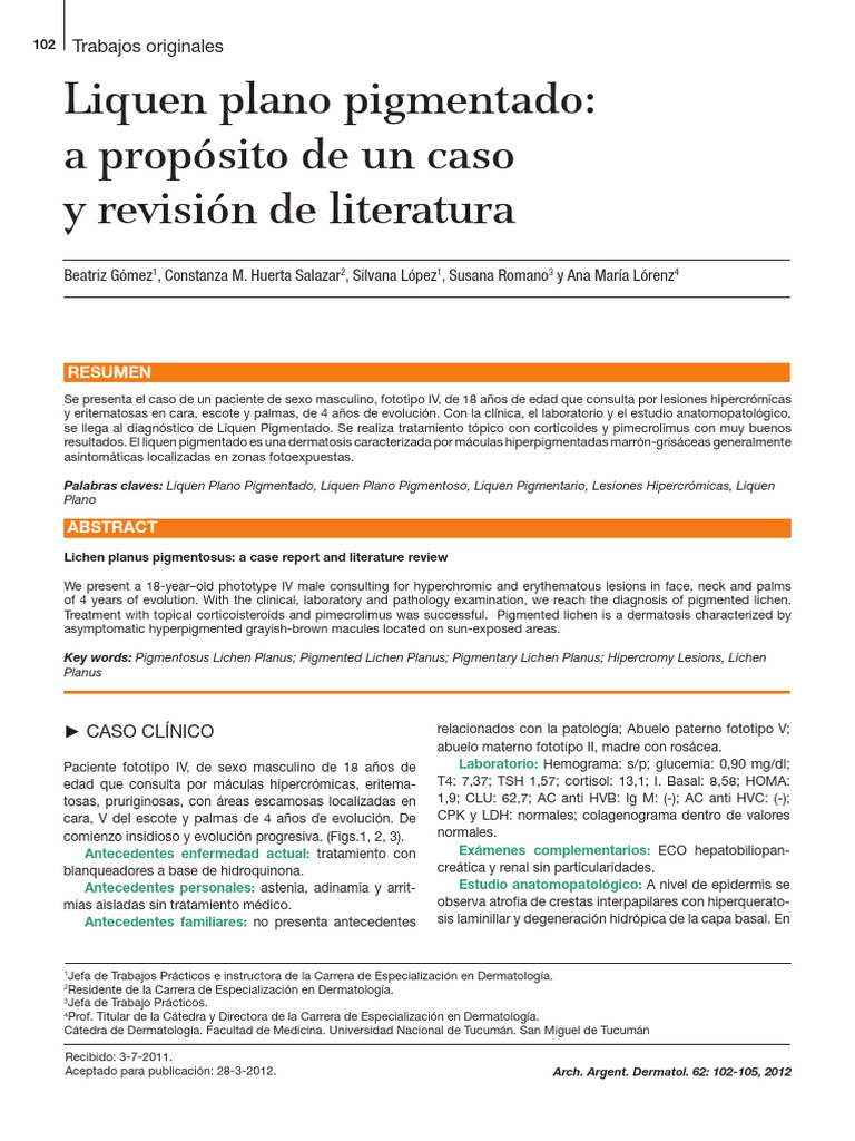 102 Liquen Plano Pigmentado | PDF | Medicina CLINICA | Especialidades Medicas