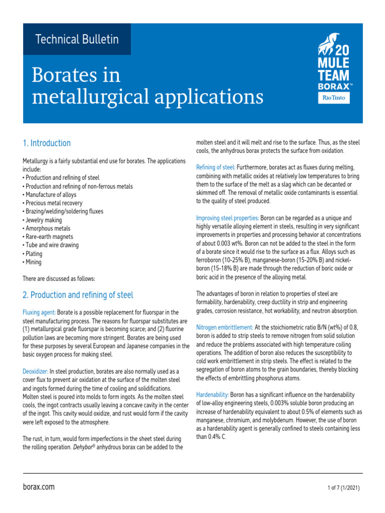 Borates Metallurgical Applications | PDF | Soldering | Steel