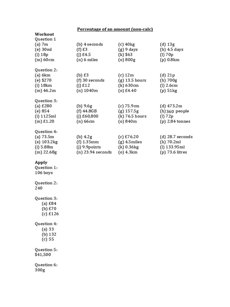 Percentages of Amounts Ans | PDF | Teaching Methods & Materials