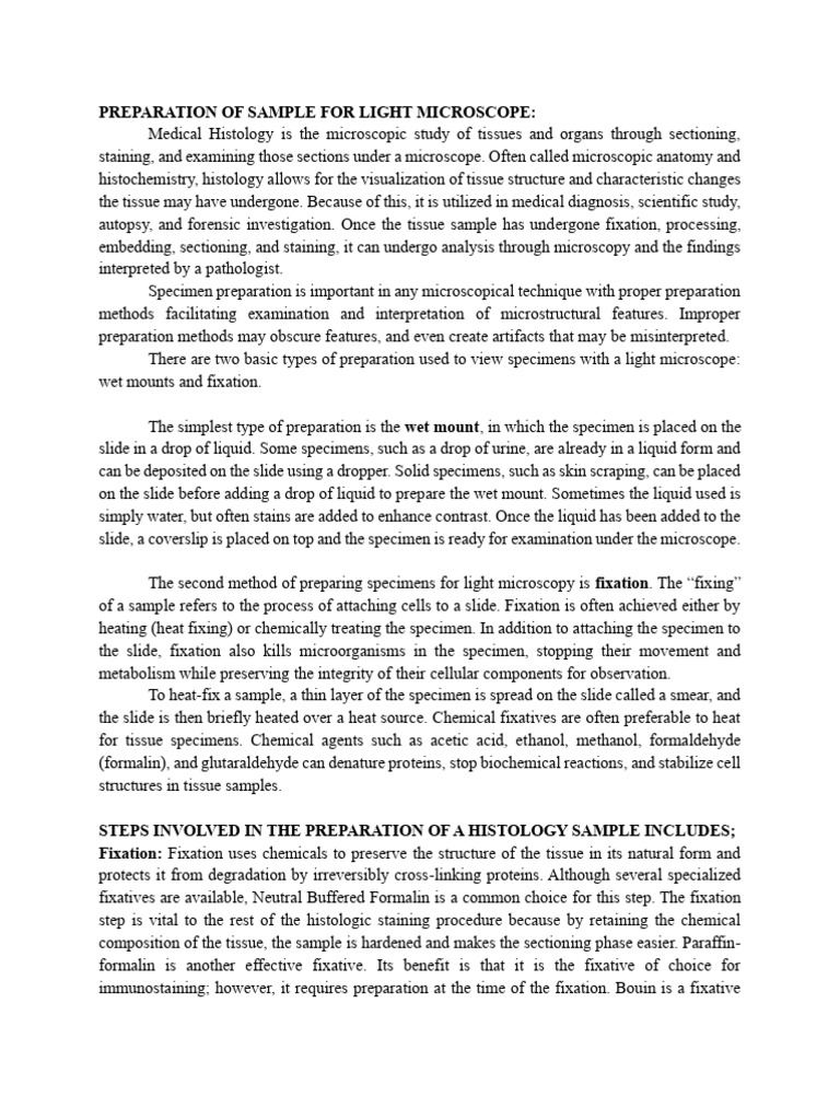 Preparation of Sample For Light Microscope | PDF | Fixation (Histology ...