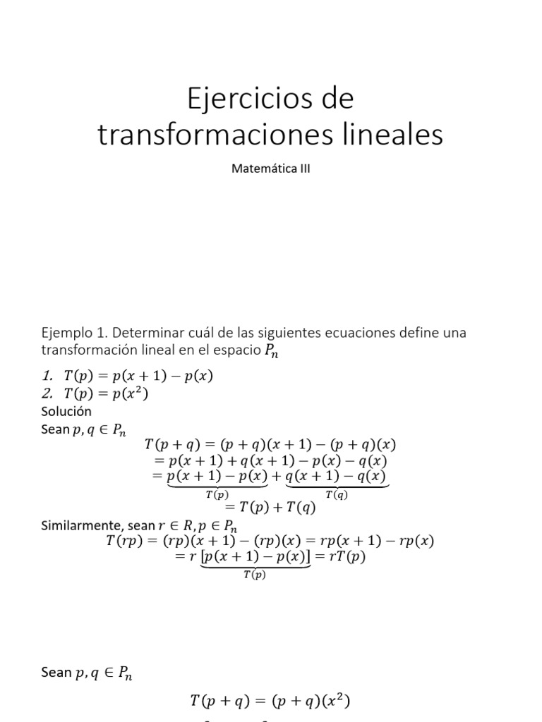 Ejercicios de Transformaciones Lineales | PDF | Mapa lineal | Álgebra abstracta