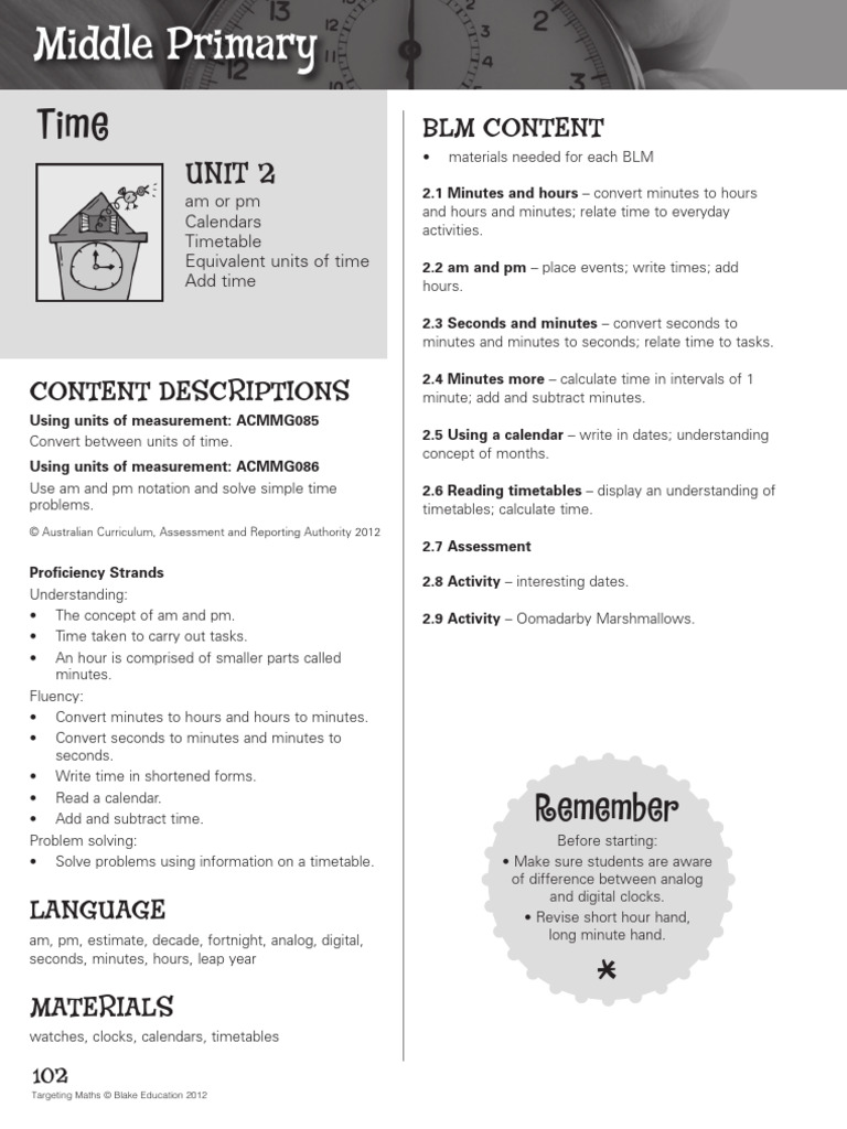 Primary Time Measurement Activities | PDF | Homer