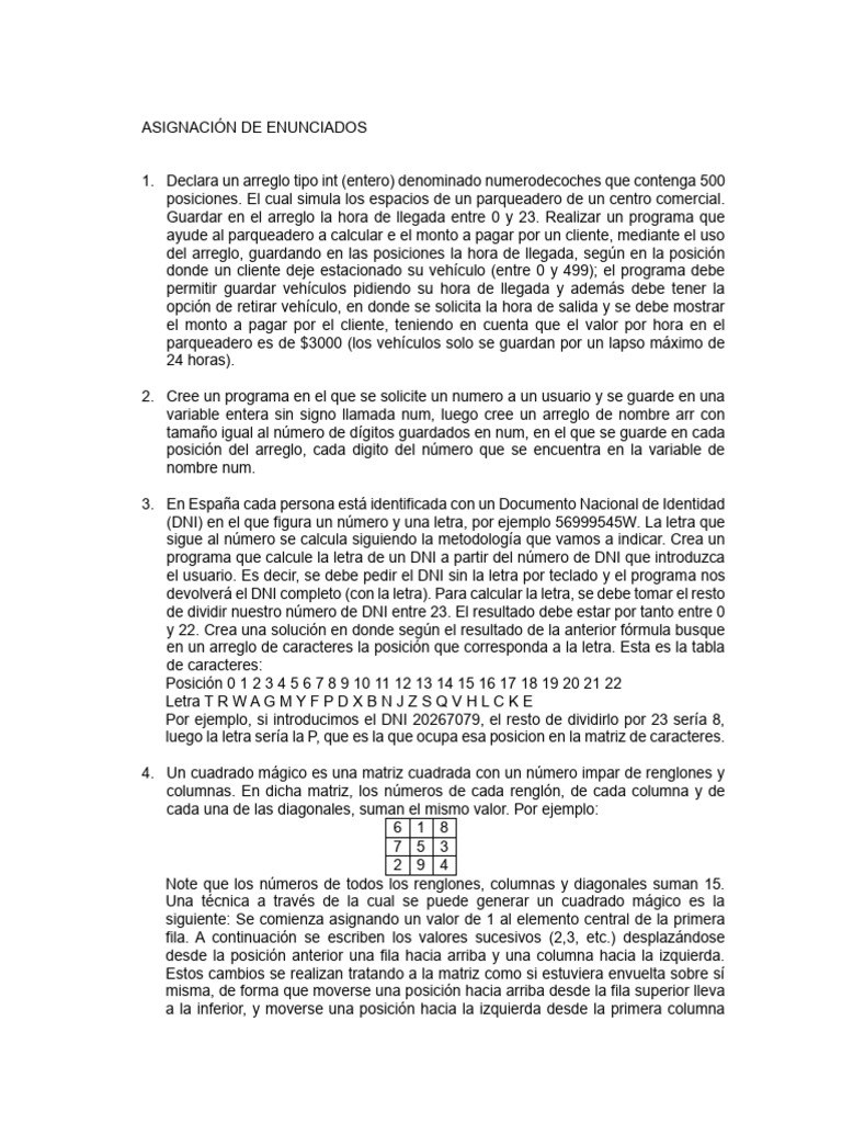 Enunciados Trab Final Arreglos | PDF | Matriz (Matemáticas) | Programa de computadora