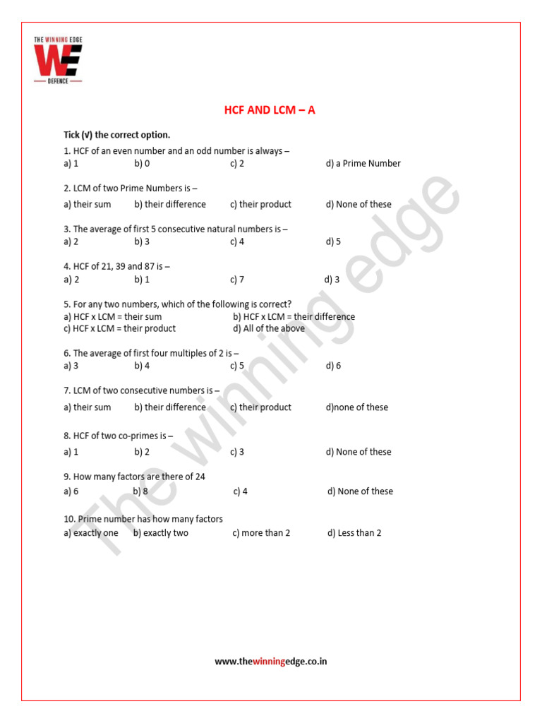 HCF and LCM - Worksheet - A | PDF | Science & Mathematics | Computers