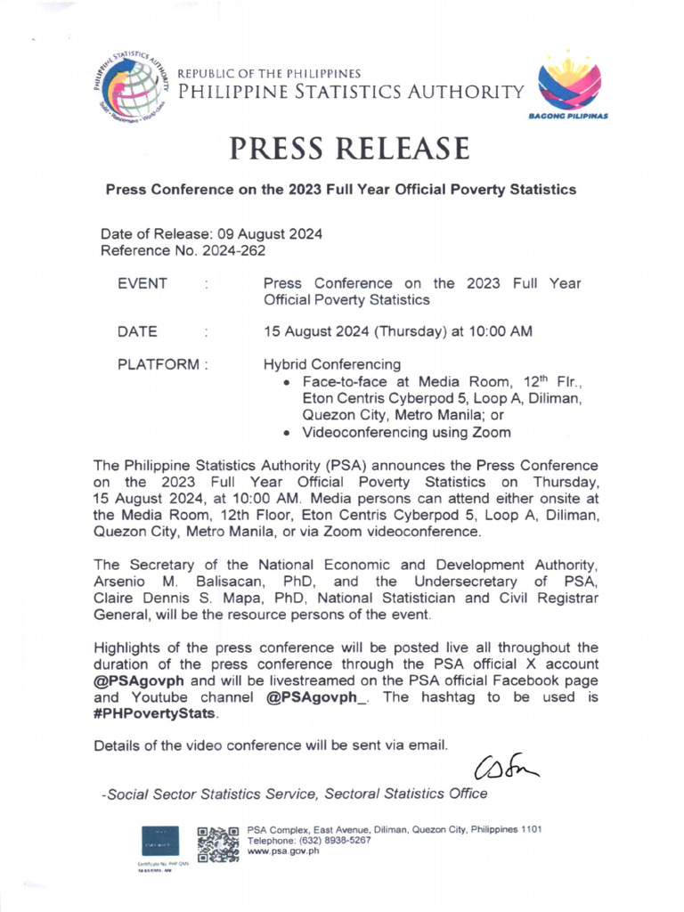 PR Announcement - Poverty Press Conference | PDF | Videotelephony