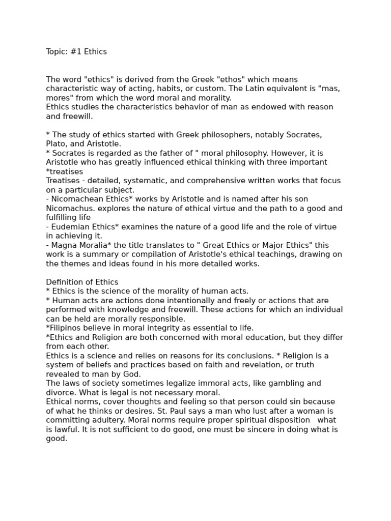 Topic #1 Ethics | PDF | Medical Ethics | Ancient Greek Philosophy