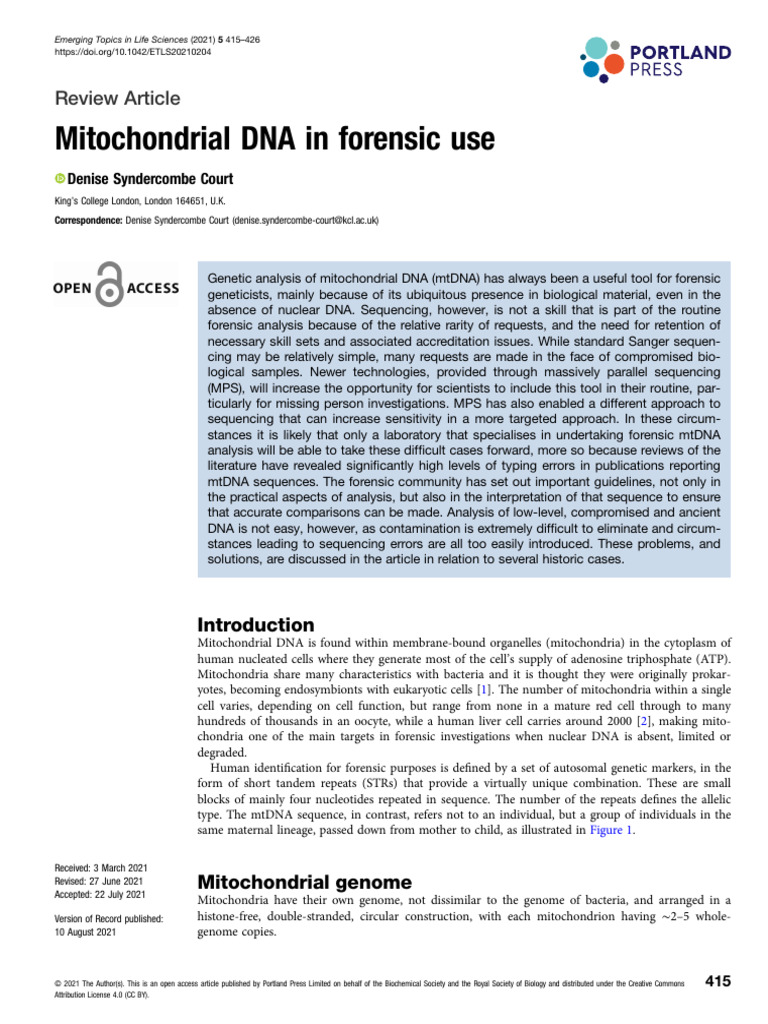 Mitochondria in Forensics | PDF | Mitochondrial Dna | Dna Sequencing
