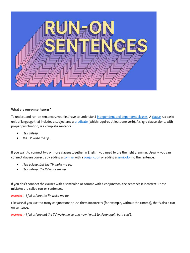 Understanding Run-On Sentences | PDF | Language Arts & Discipline