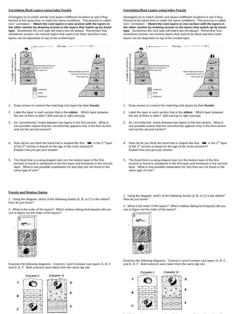 Correlating Rock Layers Using Index Fossils Worksheet | PDF | Fossil ...