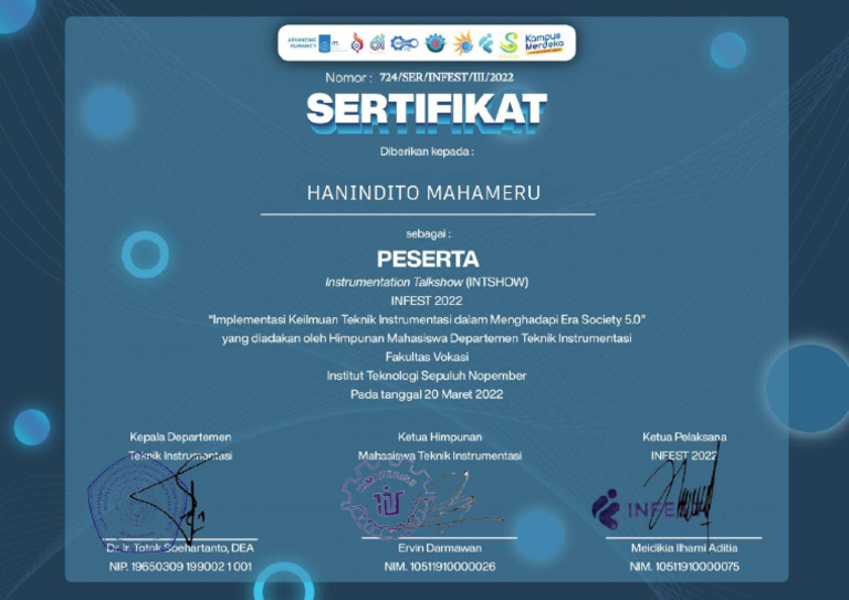 Hanindito Mahameru - Sertif Infest 2022 | PDF