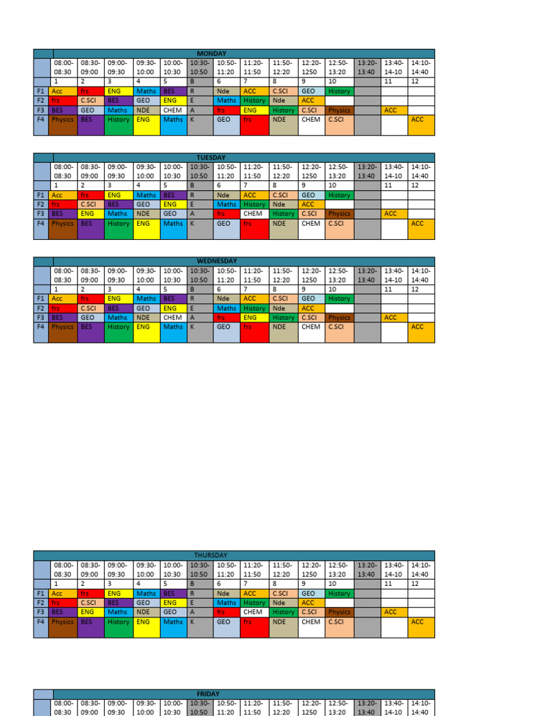 Bridging Lessons Timetable | PDF | Science & Mathematics