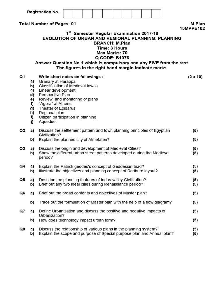 Mplan 1 Sem Evolution of Urban and Regional Planning Planning 15mppe102 ...