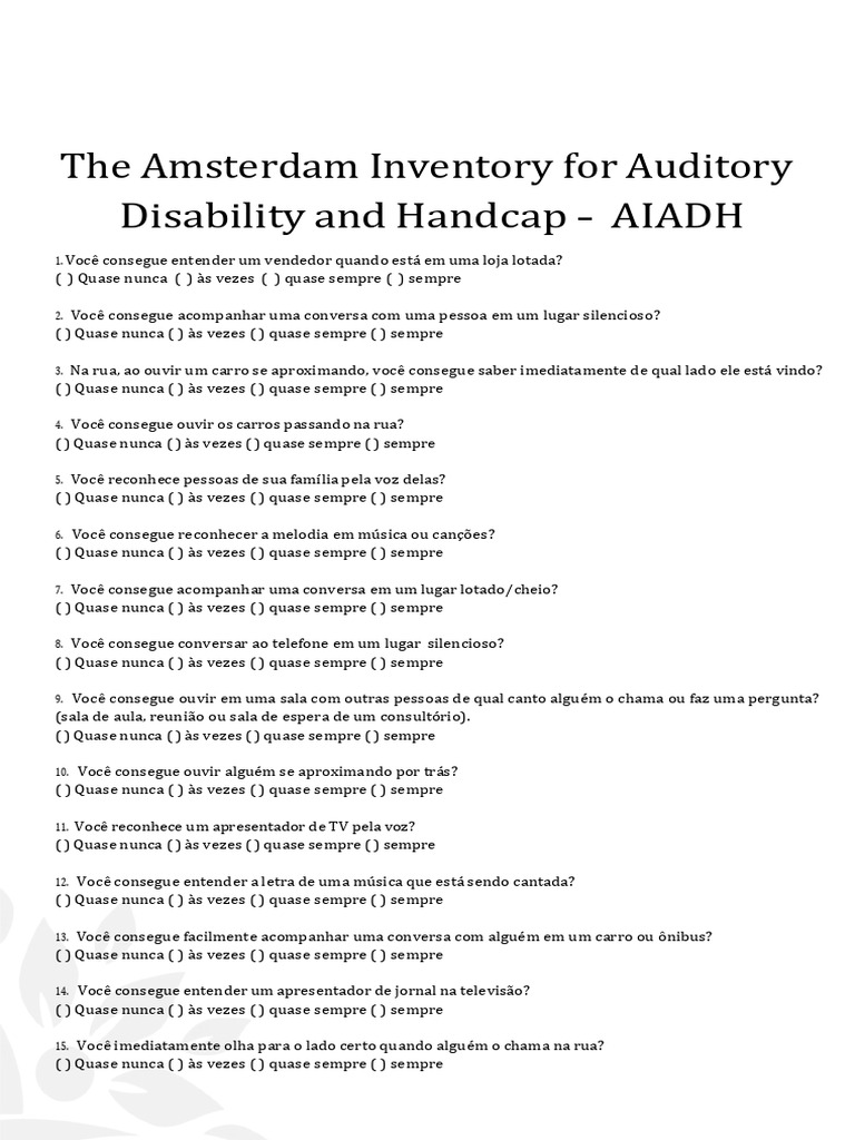 The Amsterdam Inventory For Auditory Disability and Handcap - AIADH ...