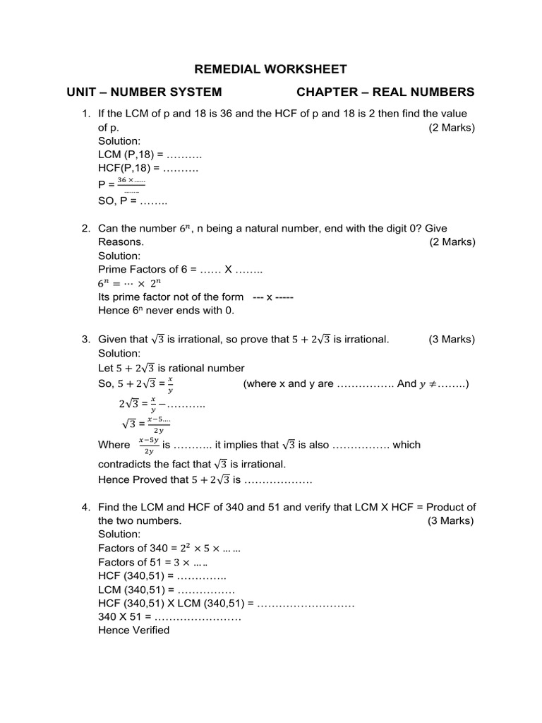 Class 10 Remedial Worksheet | PDF | Area | Equations