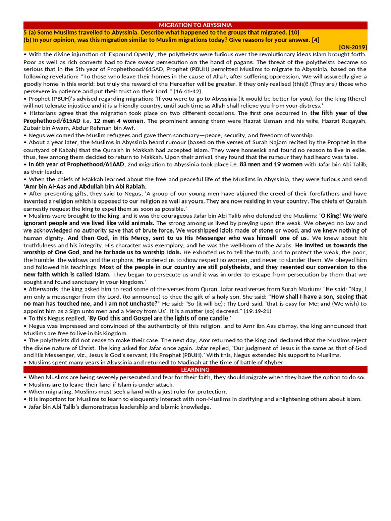 Migration To Abyssinia | PDF | Prophets And Messengers In Islam ...