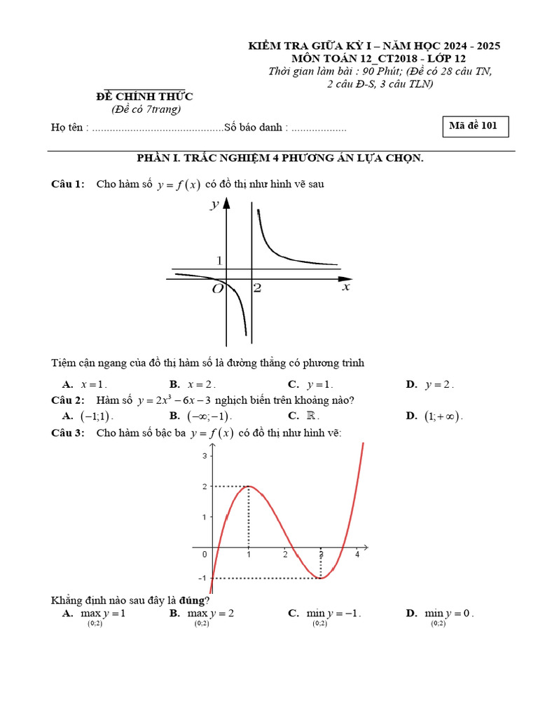 De Giua Ky 1 Toan 12 Nam 2024 2025 | PDF