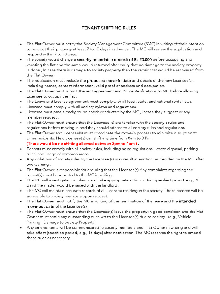 Tenant Rules | PDF | Landlord | Lease