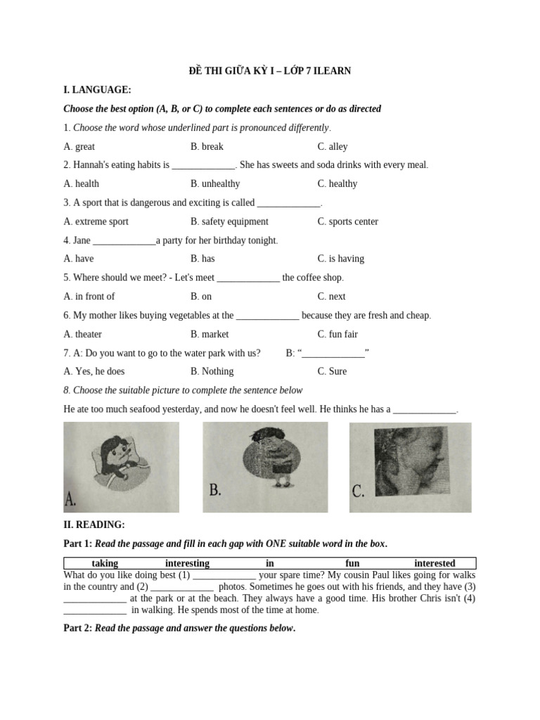 ĐỀ THI Gky I - L7 (Ilearn) | PDF | Vegetables | Carrot