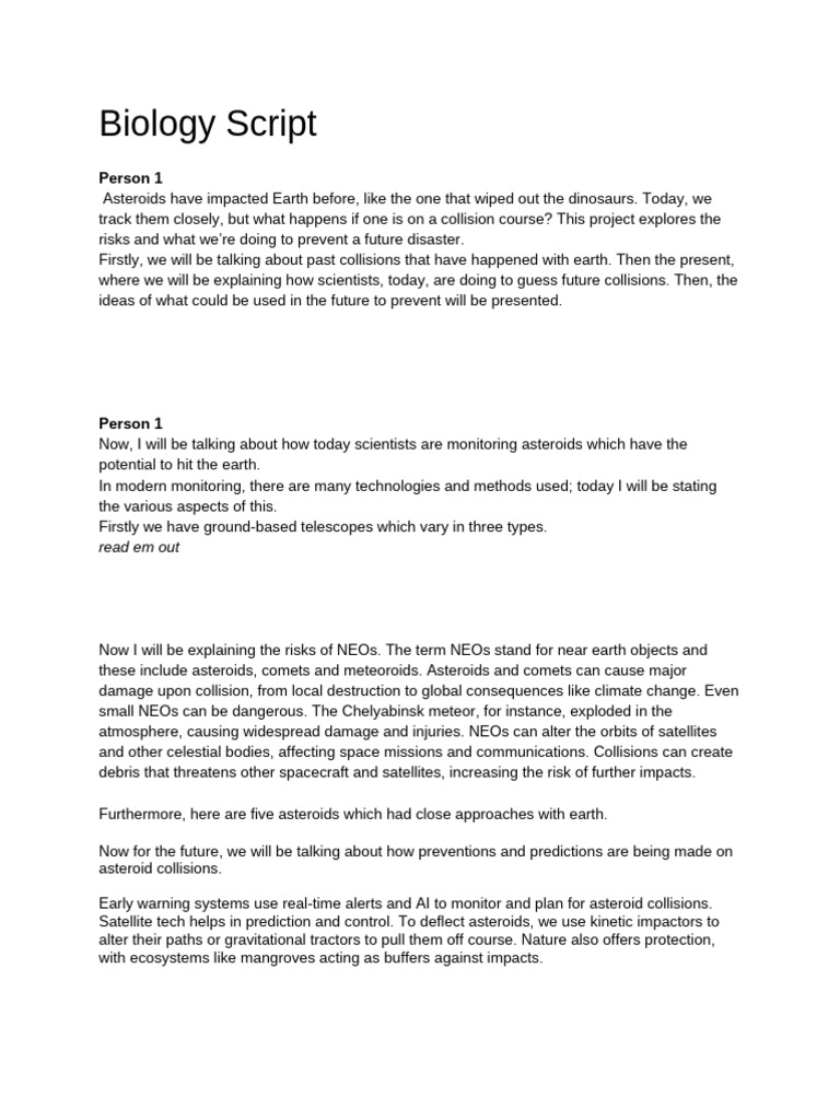 Biology Script (Asteroids) | PDF | Asteroid | Meteoroid