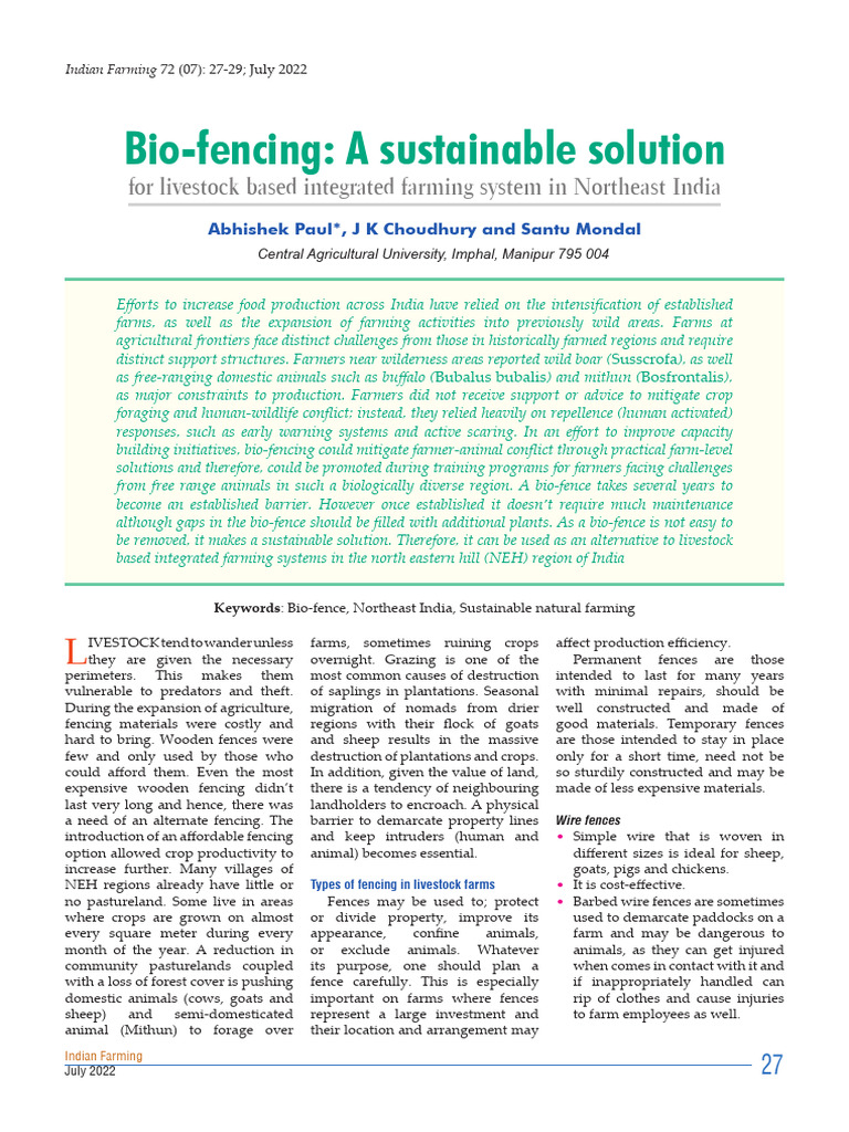 Bio-Fencing in Northeast India | PDF | Agriculture | Livestock