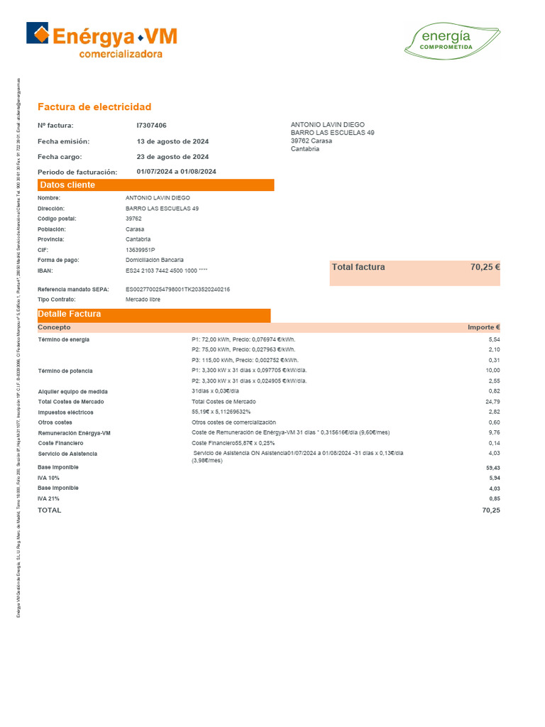 Factura Energia VM | PDF