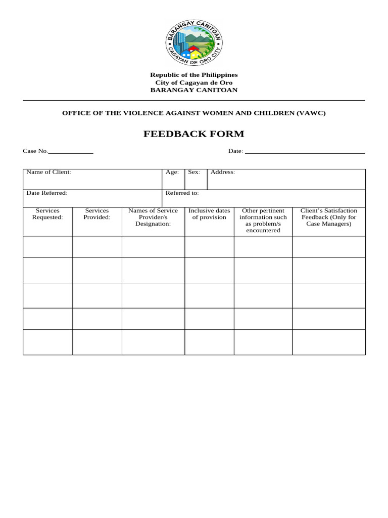 Vawc-Feedback Form | PDF