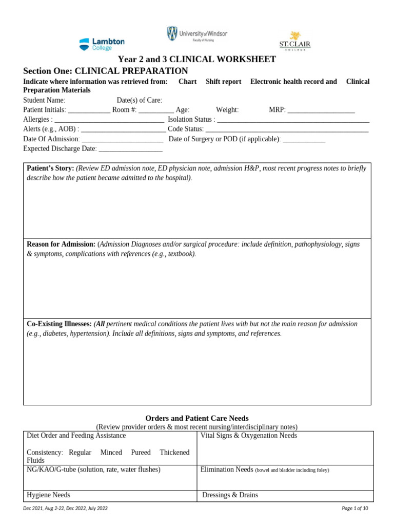 Clinical Worksheet Blank Y3 | PDF | Surgery | Medicine