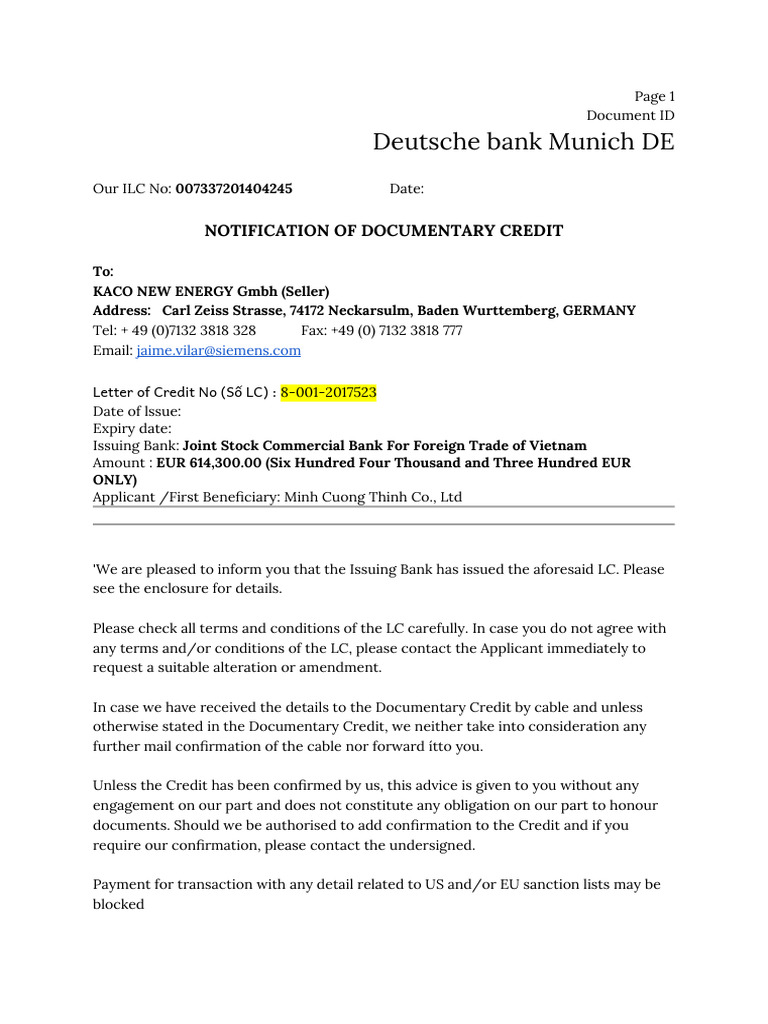 Notification of L - C From Advising Bank | PDF
