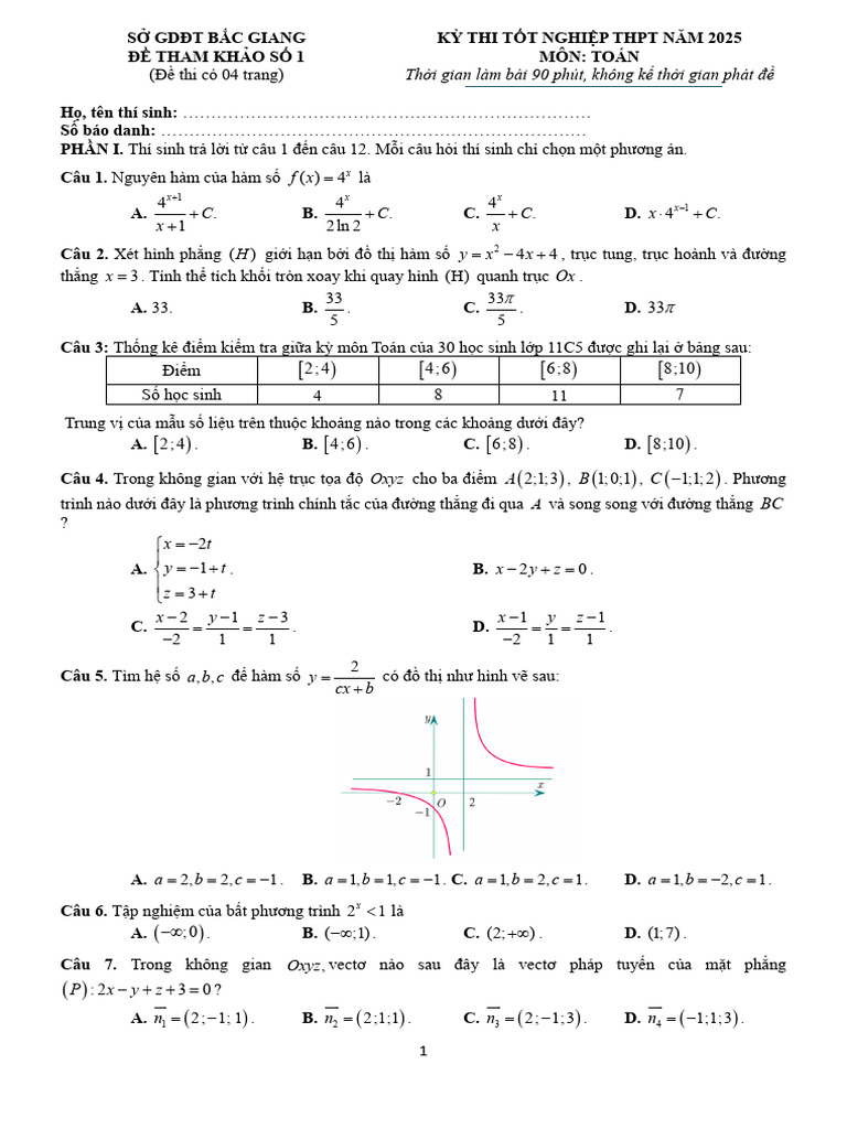 Bo de Tham Khao Tot Nghiep THPT 2025 Mon Toan So GDDT Bac Giang | PDF
