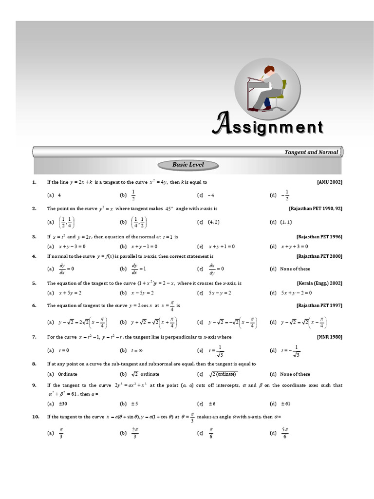 Tangent and Normal Basic PDF | PDF | Tangent | Cartesian Coordinate System