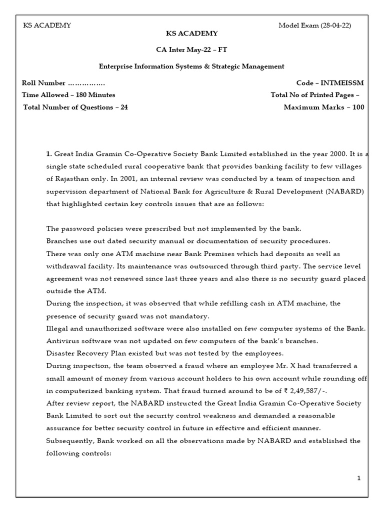 Ksa CA Inter Model Eis & SM - QP With Answers (28!4!22) | PDF | Diversification (Finance) | Password