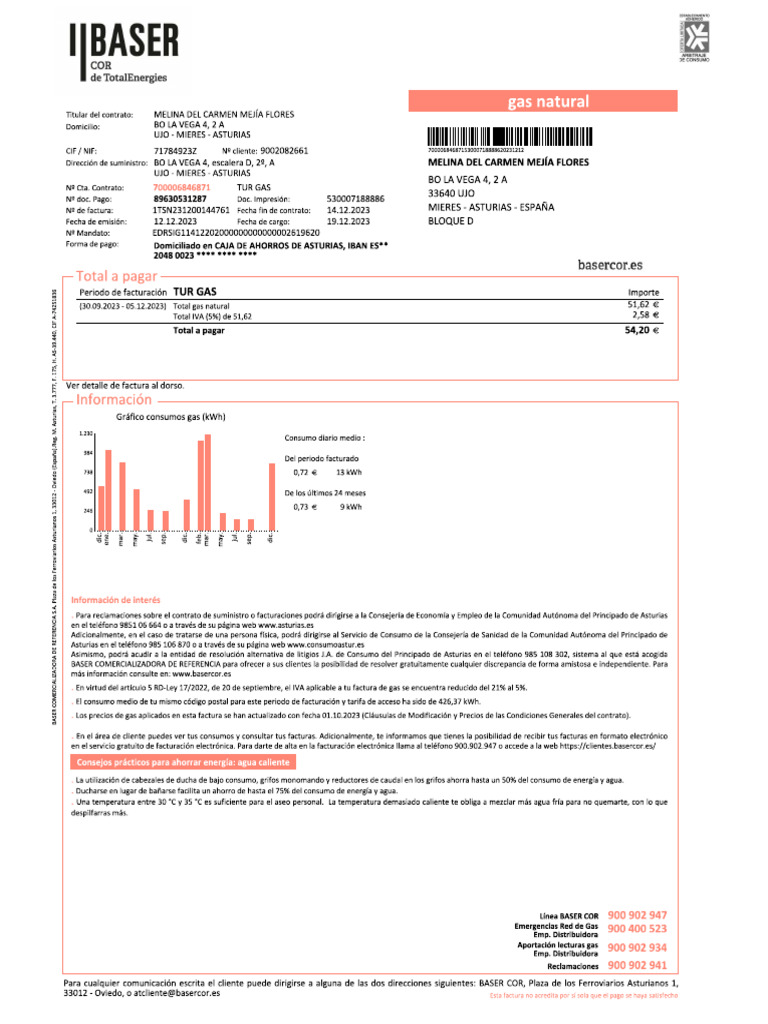 Factura Baser (Gas) | PDF