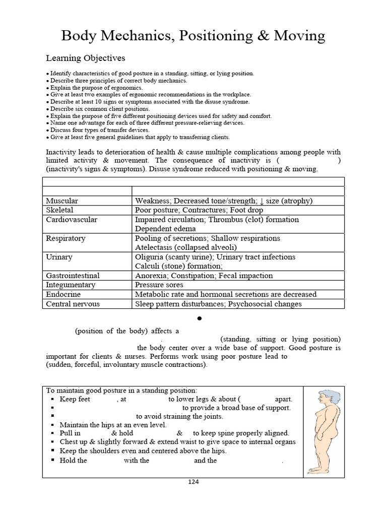 Body Mechanics, Positioning & Moving Print | PDF | Anatomical Terms Of ...