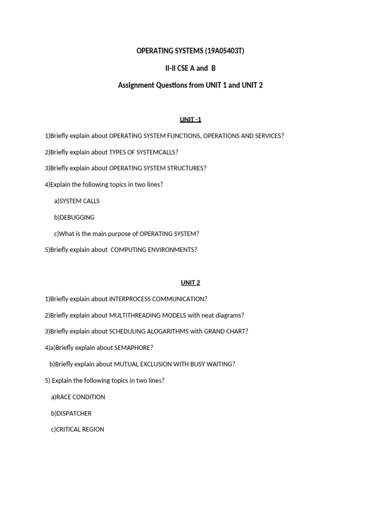 OS Assignment for CSE Students | PDF
