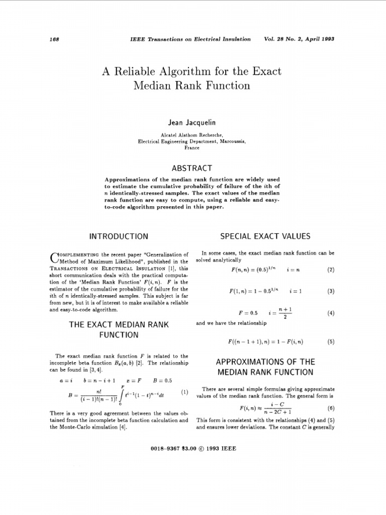Exact Median Rank Function Algorithm | PDF | Median | Statistical Theory