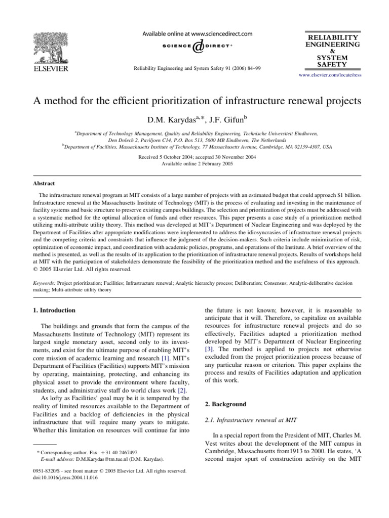 Karydasa - Gifun - 2006 - Method For Prioritization - MIT | PDF | Risk | Infrastructure