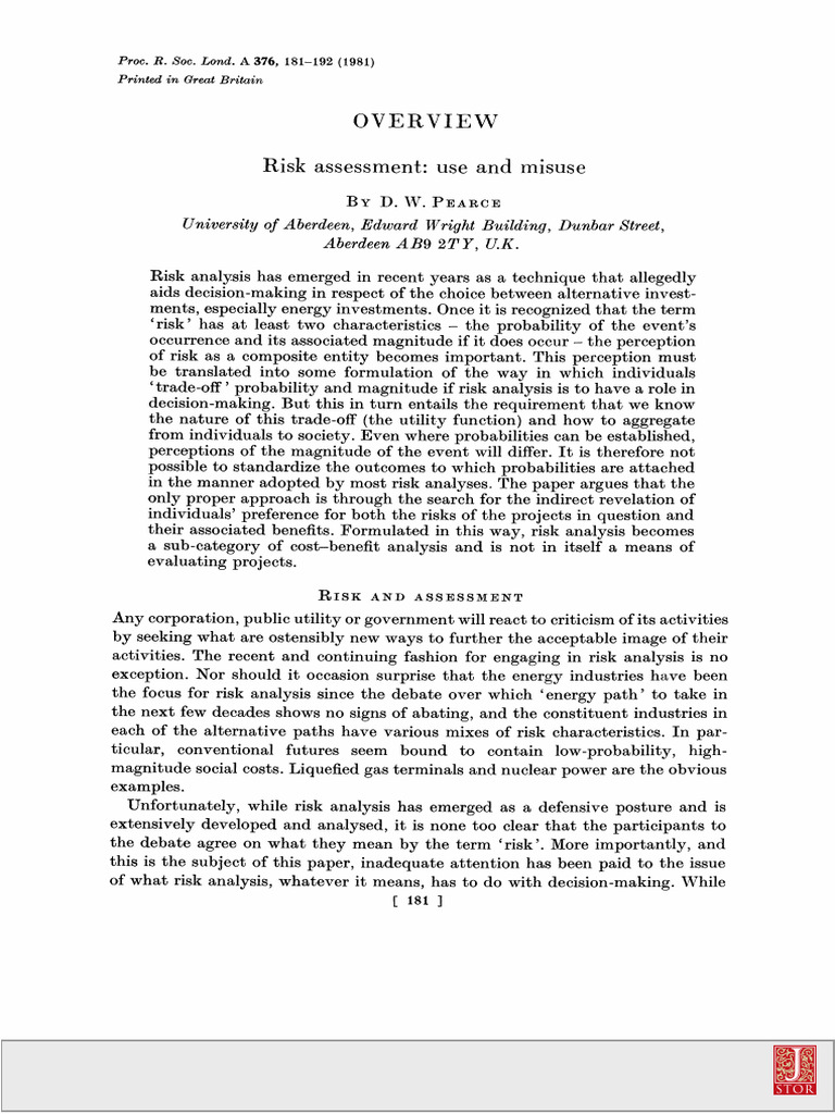 Pearce - Russell - Griffiths - 1981 - Risk - Use and Misuse | PDF