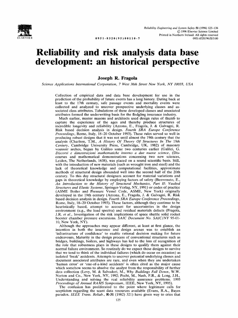 FRAGOLA - 1996 - Reliability and Risk Data - An Historical Perspective | PDF | Reliability ...