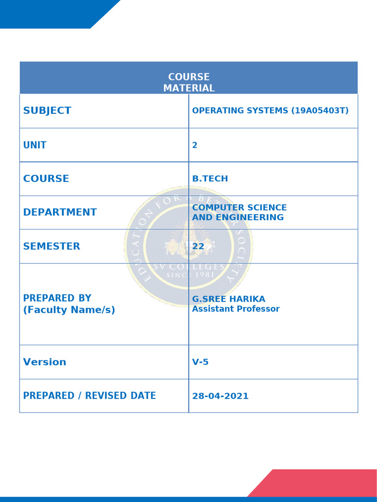 OS Course Material UNIT 2 | PDF | Thread (Computing) | Scheduling (Computing)