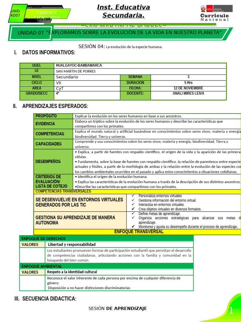 4º Ses Act 20-Cyt-Und 7 | PDF | Evolución | Aprendizaje