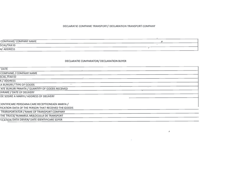 Declaratie Companie Transport Export | PDF