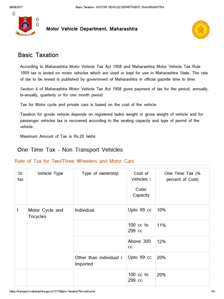 Basic Taxation - MOTOR VEHICLE DEPARTMENT, MAHARASHTRA | PDF | Bus | Taxes