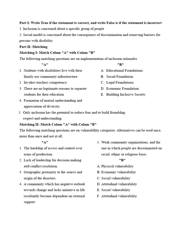 Inclusive Model Exam | PDF | Disability | Inclusion (Education)