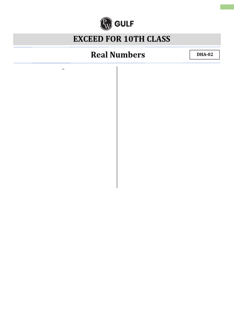 Real Numbers: DHA 02 (Of Lecture 04) | PDF | Numbers | Factorization