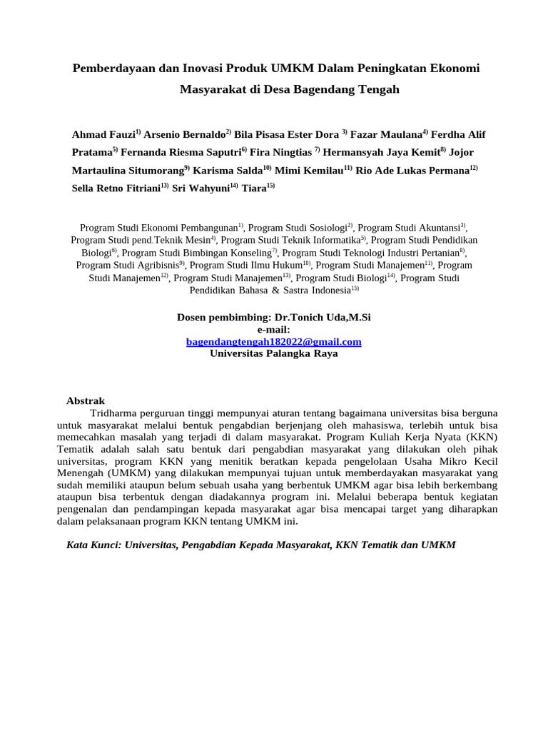 Inovasi UMKM Desa Bagendang Tengah | PDF