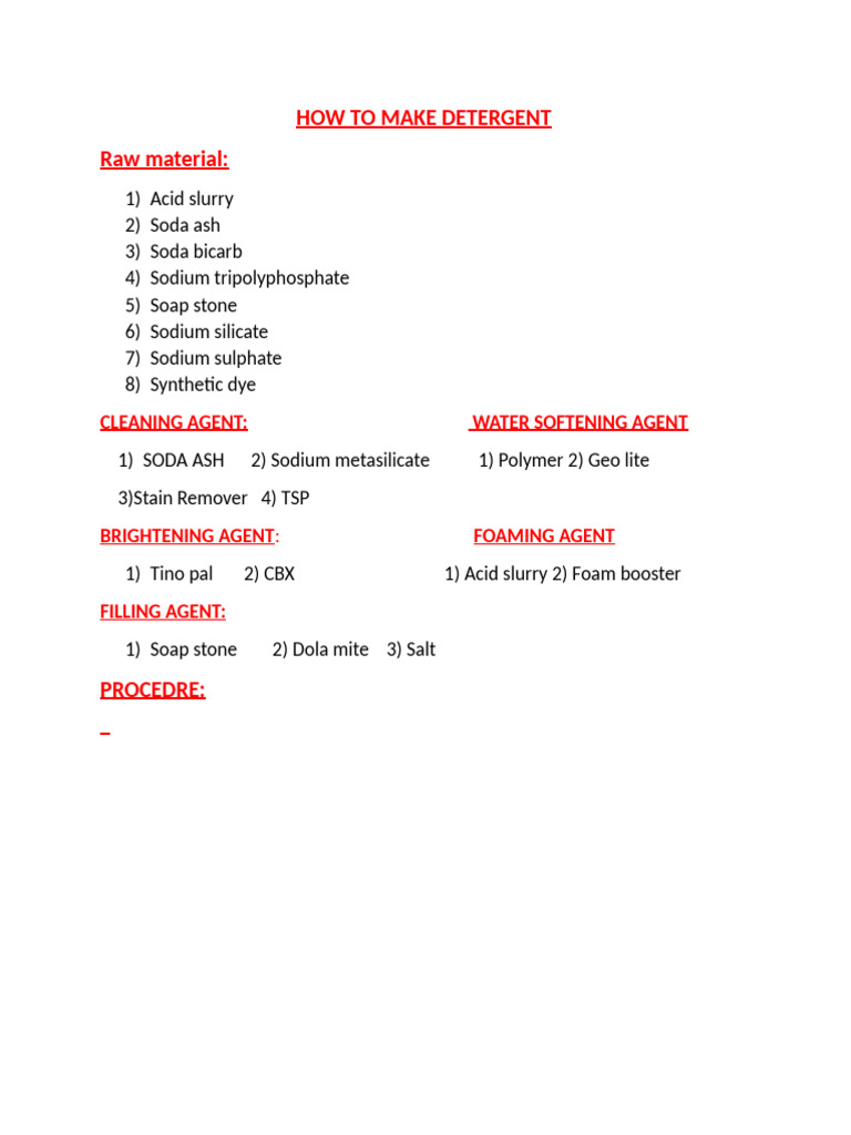 Detergent Formulation | PDF | Cooking, Food & Wine