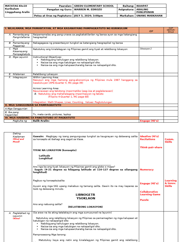 Ap4 DLP Matatag | PDF