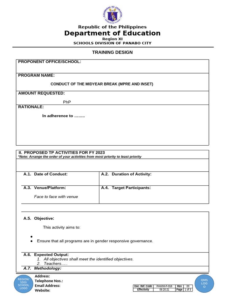 MPRE Training Design Sample | PDF | Business | Finance & Money Management