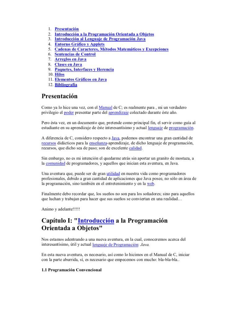 Manual De Java Pdf Java Lenguaje De Programación Objeto Informática