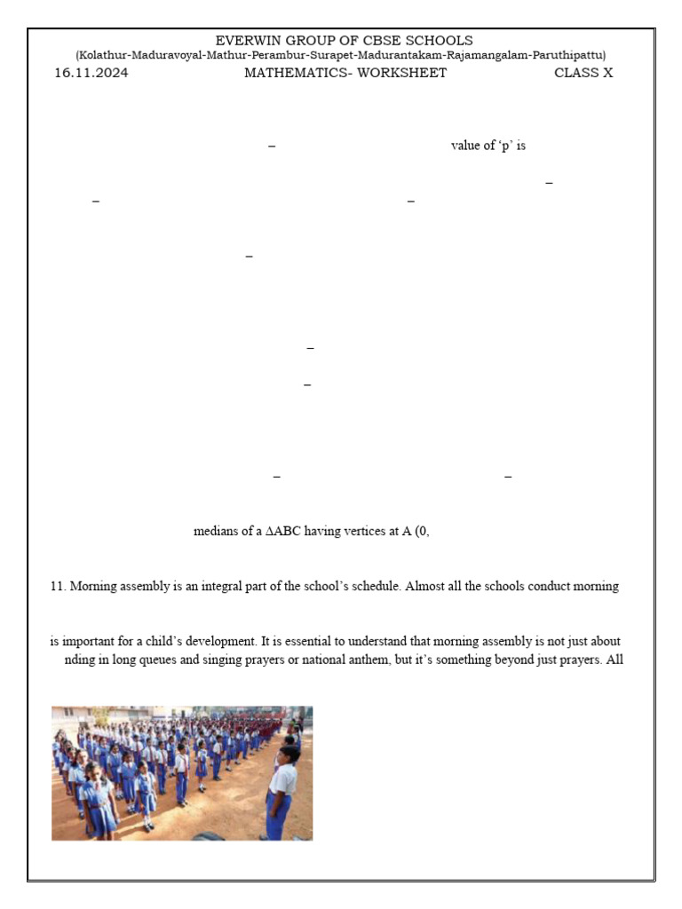 Class X - Worksheet Math & Phy 16.11.24 | PDF | Line (Geometry) | Electrical Resistivity And ...